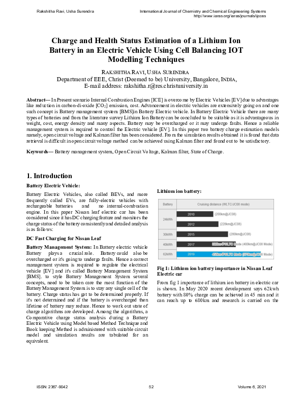 Pdf Charge And Health Status Estimation Of A Lithium Ion Battery In An Electric Vehicle Using