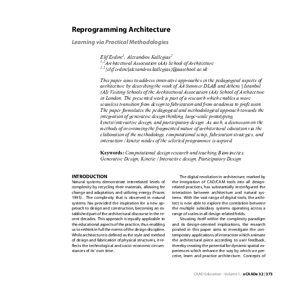(PDF) Reprogramming Architecture - Learning via Practical Methodologies