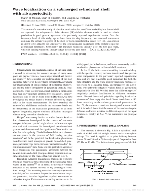 (PDF) Wave localization on a submerged cylindrical shell with rib aperiodicity