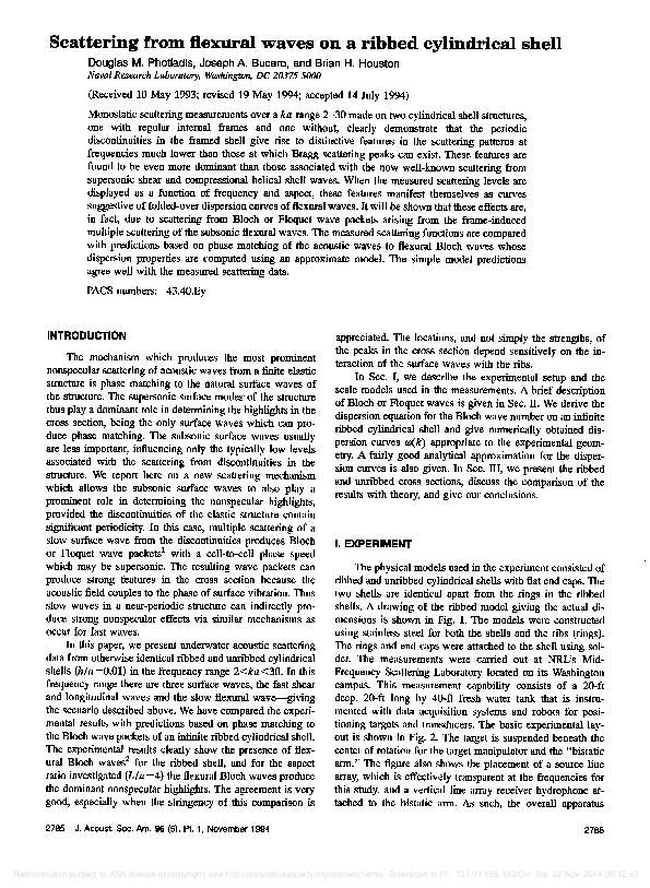 (PDF) Scattering from flexural waves on a ribbed cylindrical shell