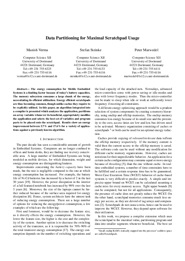 Pdf Data Partitioning For Maximal Scratchpad Usage