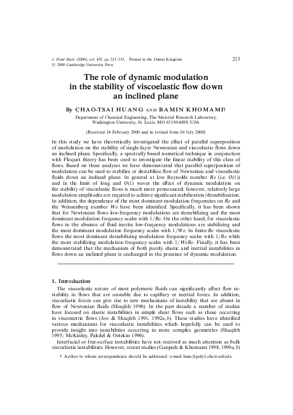 (PDF) The role of dynamic modulation in the stability of viscoelastic flow down an inclined plane