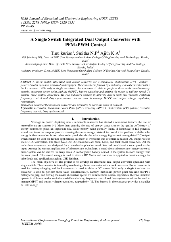 (PDF) A Single Switch Integrated Dual Output Converter with PFM + PWM Control