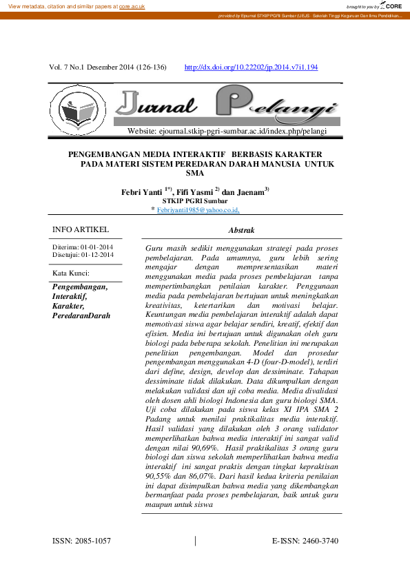 (PDF) Pengembangan Media Interaktif Berbasis Karakter Pada Materi Sistem Peredaran Darah Manusia ...