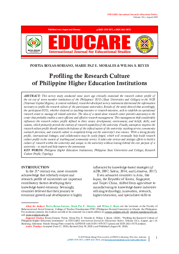 (PDF) Profiling the Research Culture of Philippine Higher Education ...