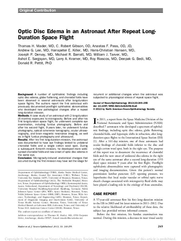 (PDF) Optic Disc Edema in an Astronaut After Repeat Long-Duration Space ...