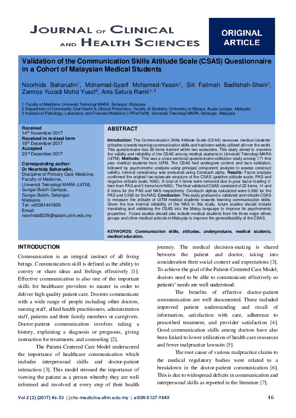 (PDF) Validation of the Communication Skills Attitude Scale (CSAS ...