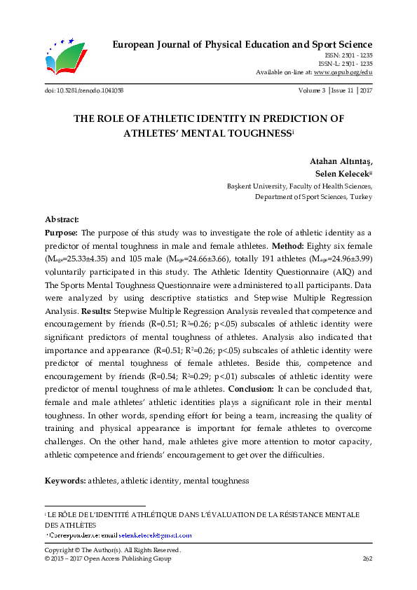 (PDF) The Role of Athletic Identity in Prediction of Athletes’ Mental ...