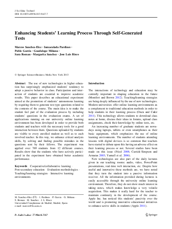 (PDF) Enhancing Students’ Learning Process Through Self-Generated Tests