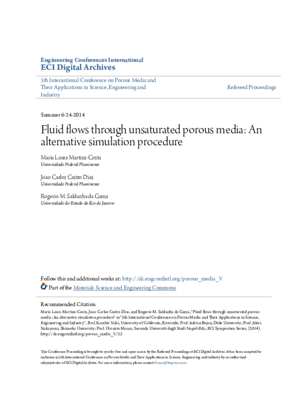 (PDF) Fluid flows through unsaturated porous media: An alternative simulation procedure