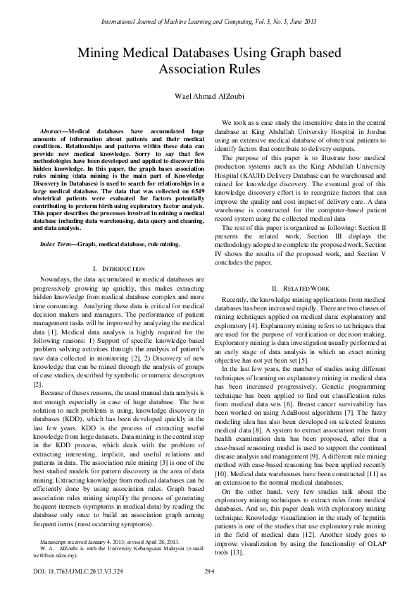 Pdf Mining Medical Databases Using Graph Based Association Rules