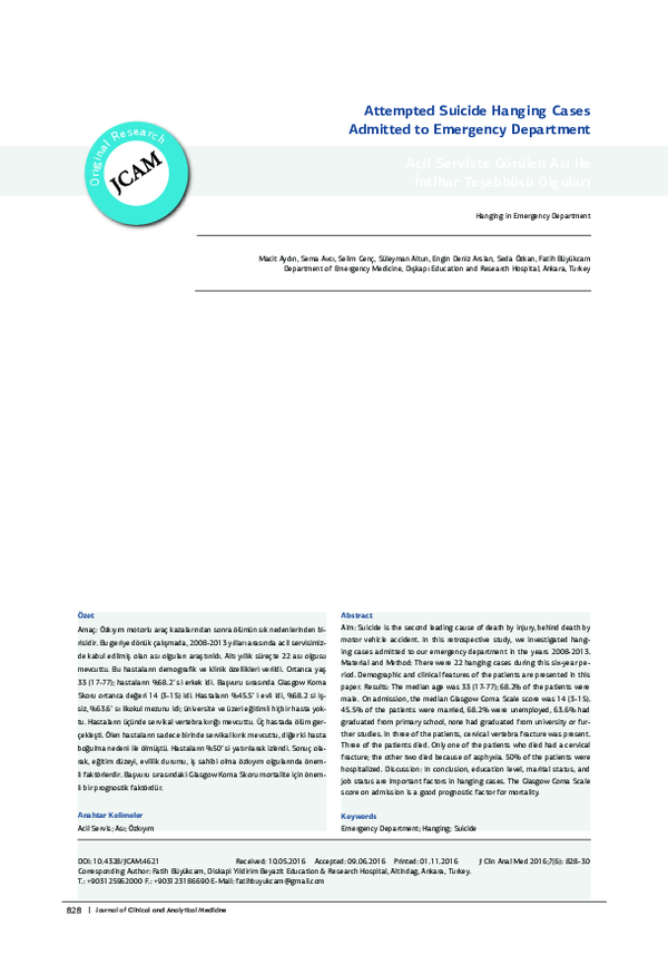 (PDF) Attempted Suicide Hanging Cases Admitted to Emergency Department