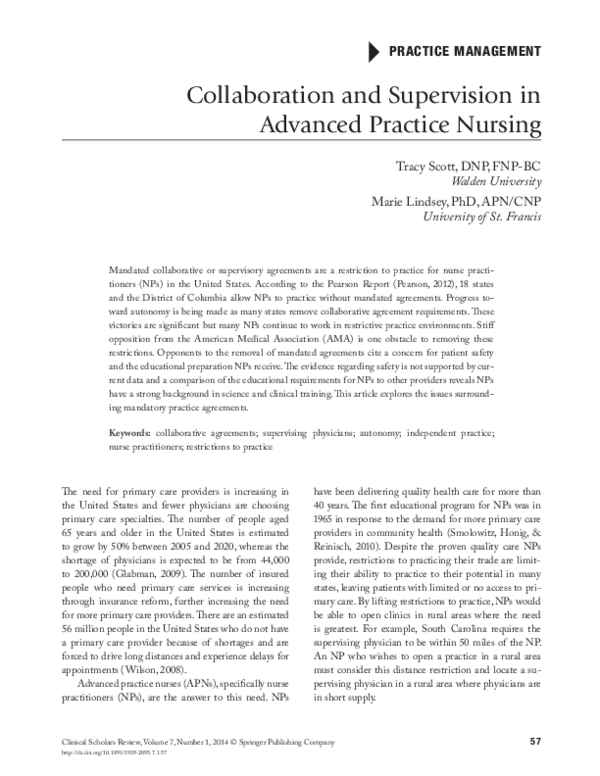 (PDF) Collaboration and Supervision in Advanced Practice Nursing
