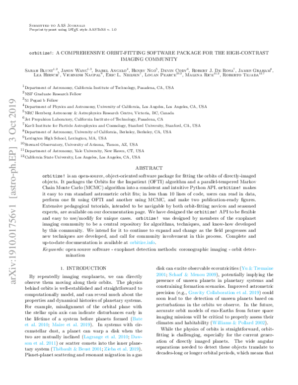 (PDF) orbitize!: A Comprehensive Orbit-fitting Software Package for the High-contrast Imaging ...