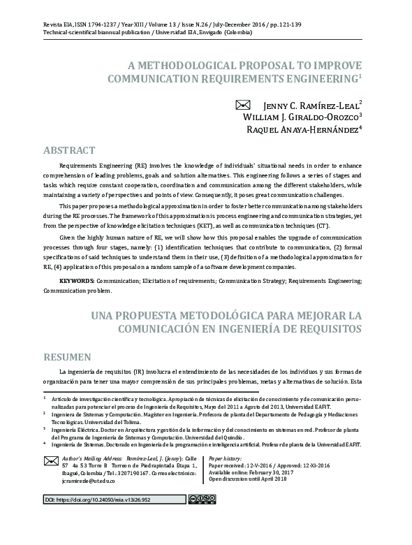(PDF) Una Propuesta Metodológica Para Mejorar La Comunicación en Ingeniería De Requisitos