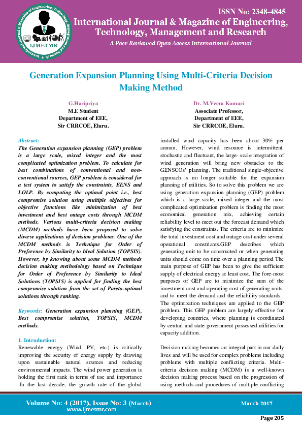 (PDF) Generation Expansion Planning Using Multi-Criteria Decision ... (PDF) Generation Expansion Planning Using Multi-Criteria Decision ...