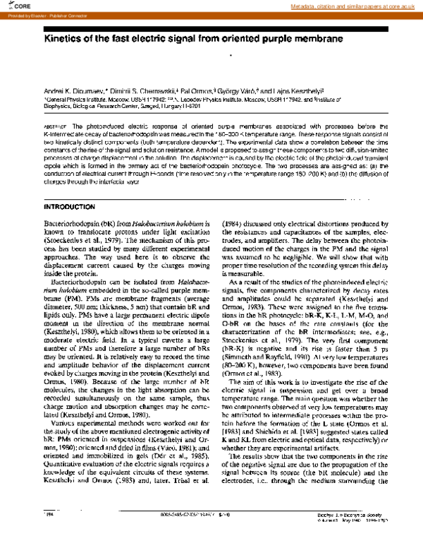 (PDF) Kinetics of the fast electric signal from oriented purple membrane