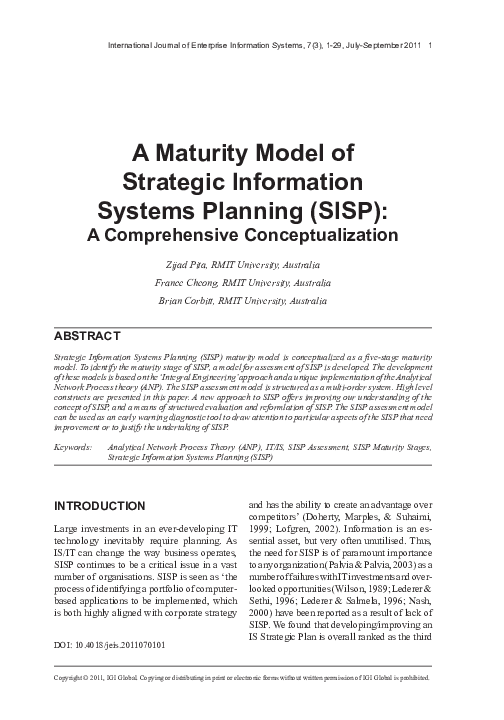 (PDF) A Maturity Model of Strategic Information Systems Planning (SISP) (PDF) A Maturity Model of Strategic Information Systems Planning (SISP)