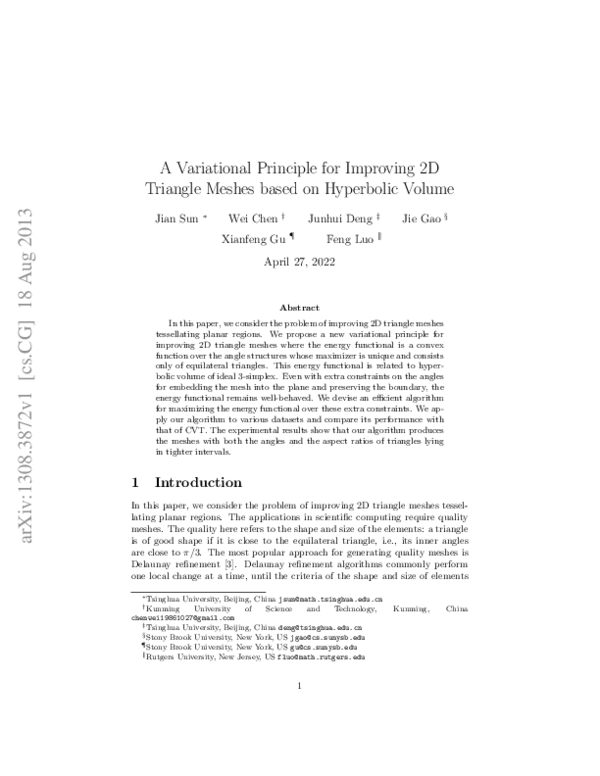 (PDF) A Variational Principle for Improving 2D Triangle Meshes based on Hyperbolic Volume