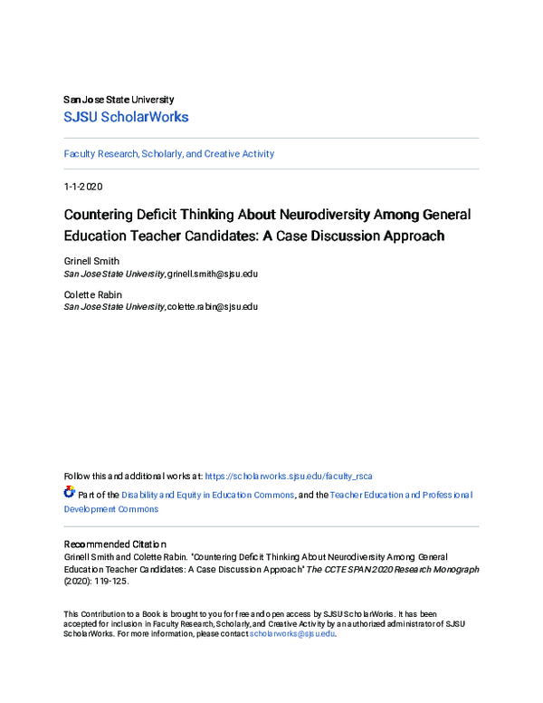 (PDF) Countering Deficit Thinking About Neurodiversity Among General Education Teacher ...