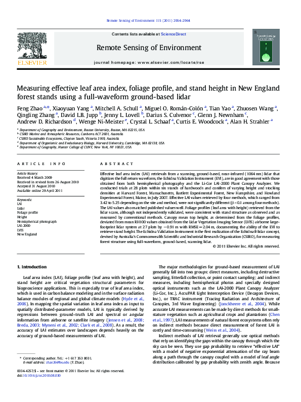 (PDF) Measuring effective leaf area index, foliage profile, and stand ...