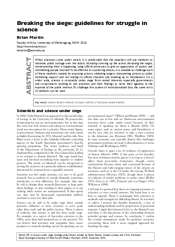 (PDF) Breaking the siege: guidelines for struggle in science