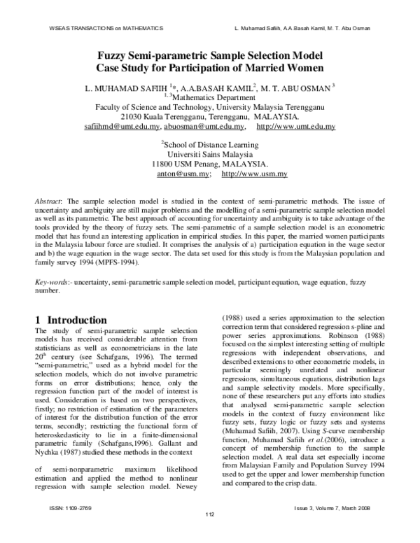 (PDF) Fuzzy semi-parametric sample selection model case study for participation of married women