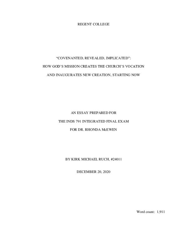 (PDF) “COVENANTED, REVEALED, IMPLICATED”: HOW GOD’S MISSION CREATES THE ...