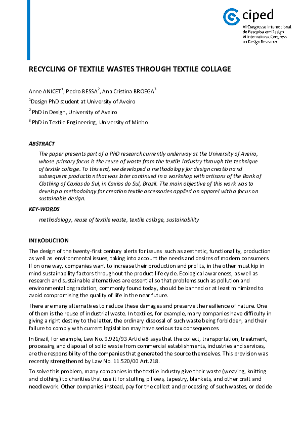 (PDF) Recycling of Textile Wastes Through Textile Collage