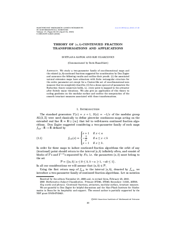 (PDF) Theory of $(a,b)$-continued fraction transformations and applications