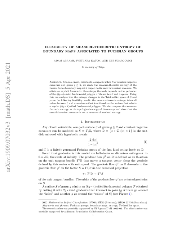 (PDF) Flexibility of entropy of boundary maps for surfaces of constant negative curvatures ...