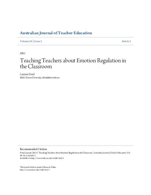 (PDF) Teaching Teachers about Emotion Regulation in the Classroom