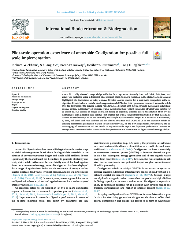 (PDF) Pilot-scale operation experience of anaerobic Co-digestion for ...