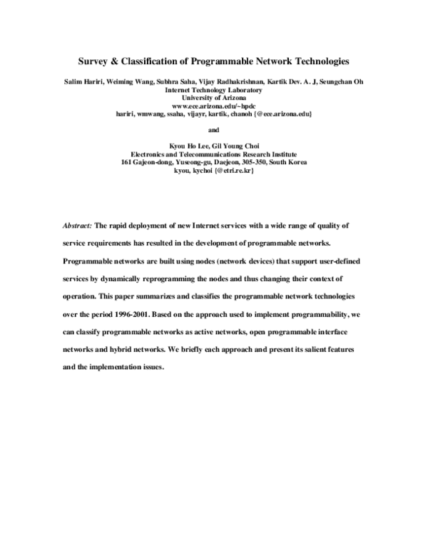 (PDF) Survey & Classification of Programmable Network Technologies | vijay Radhakrishnan ...