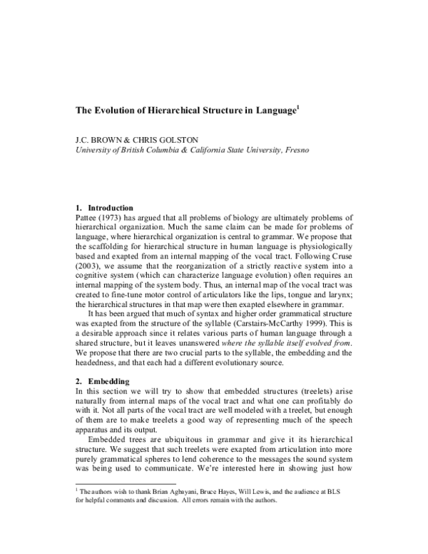 (PDF) The Evolution of Hierarchical Structure in Language