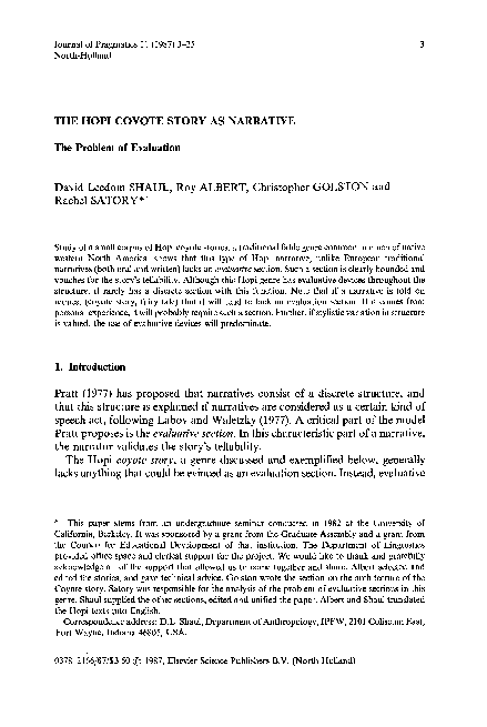 (PDF) The HOPI coyote story as narrative