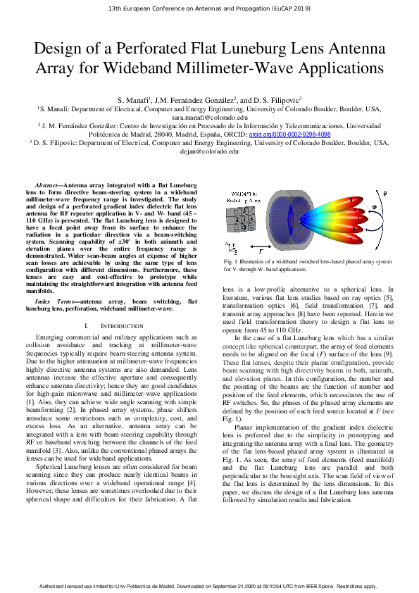 (PDF) Design of a Perforated Flat Luneburg Lens Antenna Array for ...