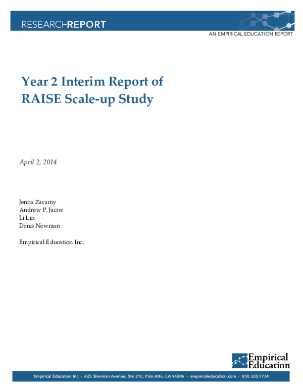 (PDF) Year 2 Interim Report of RAISE Scale-Up Study | Andrew P. Jaciw ...