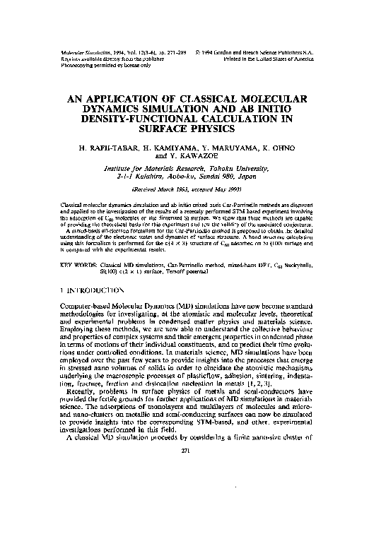 Pdf An Application Of Classical Molecular Dynamics Simulation And Ab