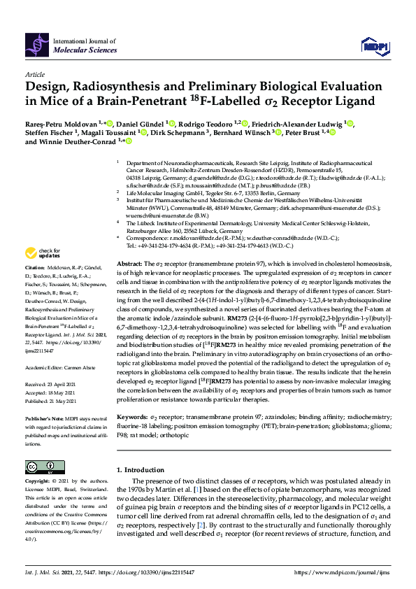 (PDF) Design, Radiosynthesis and Preliminary Biological Evaluation in Mice of a Brain-Penetrant ...