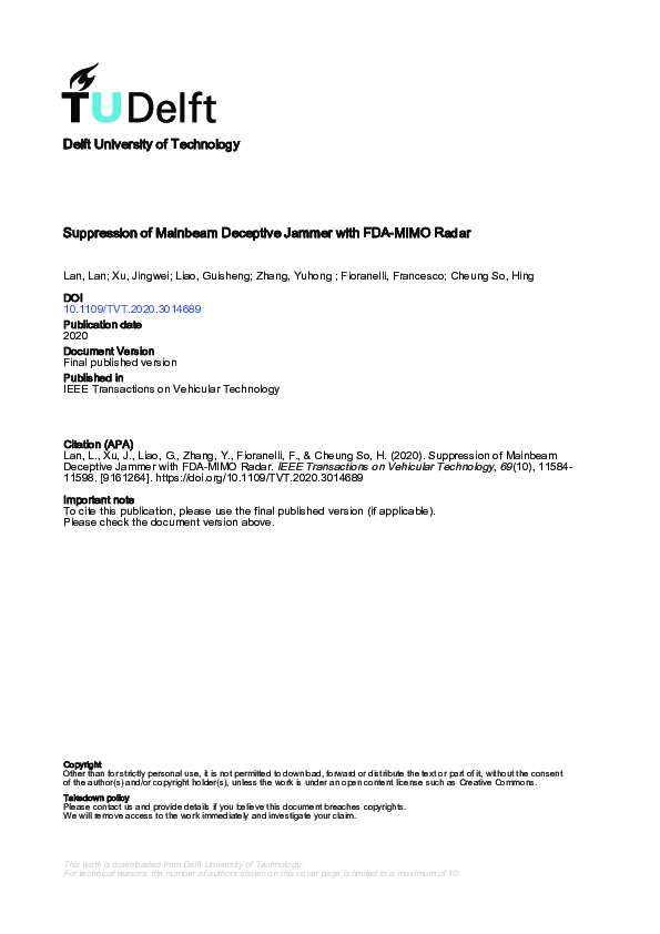(PDF) Suppression of Mainbeam Deceptive Jammer With FDA-MIMO Radar