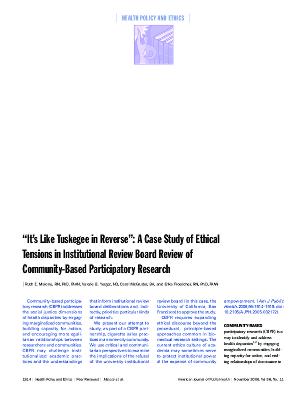 (PDF) “It’s Like Tuskegee in Reverse”: A Case Study of Ethical Tensions ...