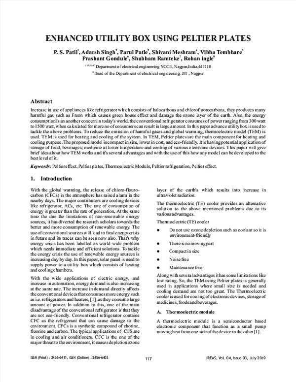 (PDF) Enhanced Utility Box Using Peltier Plates | Rohan Ingle ...