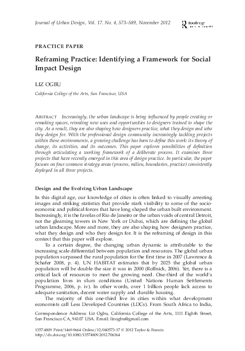 Pdf Reframing Practice Identifying A Framework For Social Impact Design