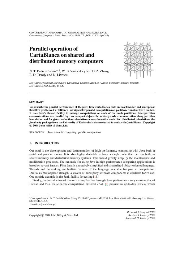 (PDF) Parallel operation of CartaBlanca on shared and distributed memory computers