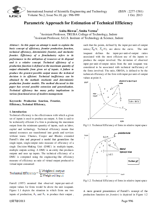 (PDF) Parametric Approach for Estimation of Technical Efficiency
