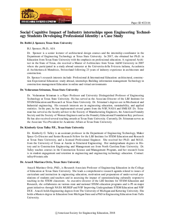 (PDF) Board 60: Social Cognitive Impact of Industry internships upon ...