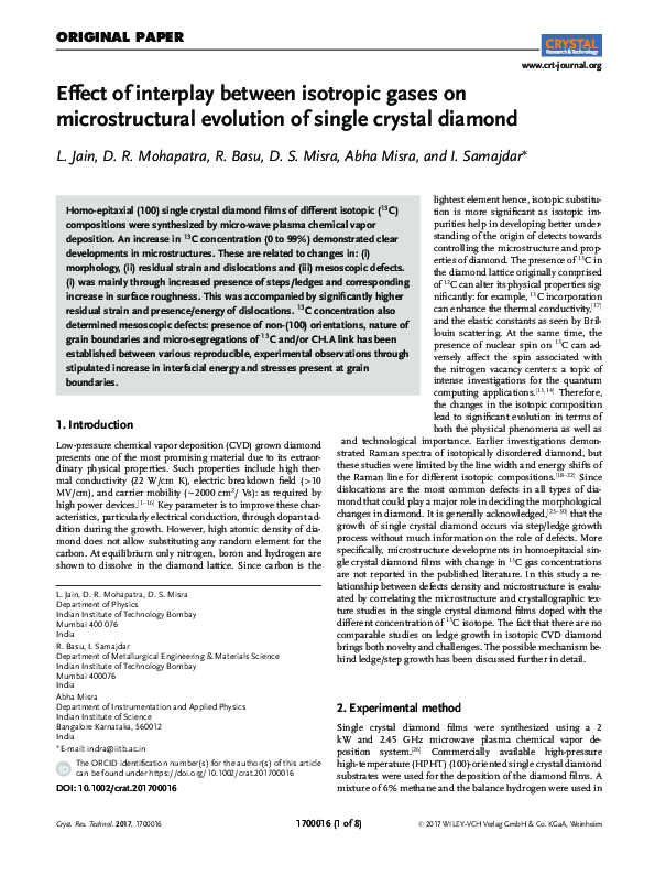 Effect of Interplay Between Isotropic Gases on Microstructural Evolution of Single Crystal Diamond