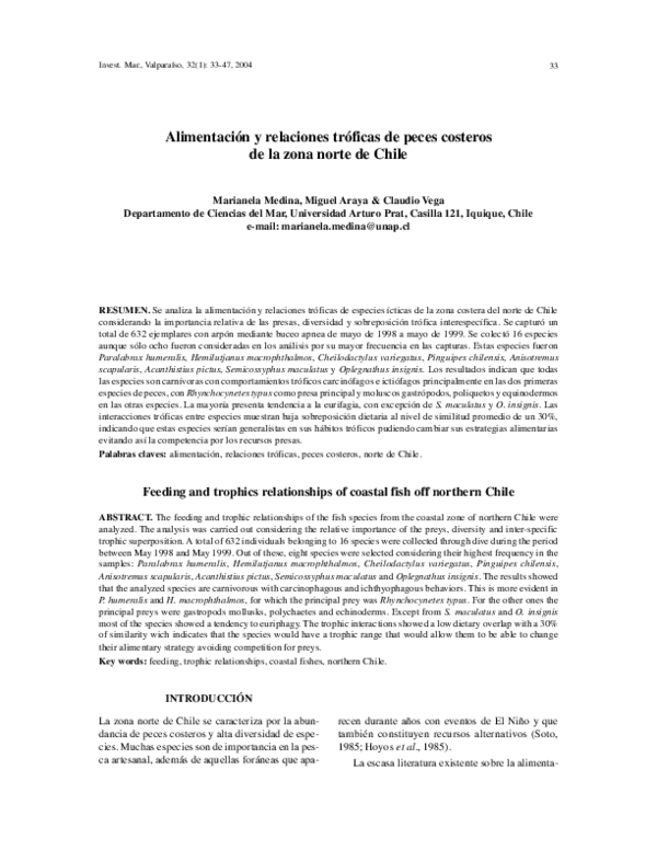 (PDF) Alimentaci n y relaciones tr ficas de peces costeros de la zona norte de Chile
