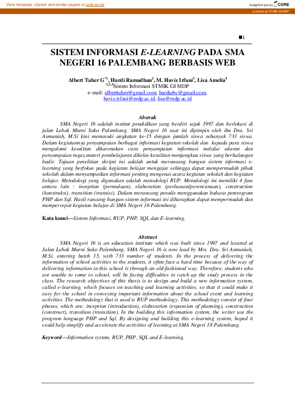 (PDF) Sistem Informasi E-Learning Pada Sma Negeri 16 Palembang Berbasis Web | Muhammad Haviz ...